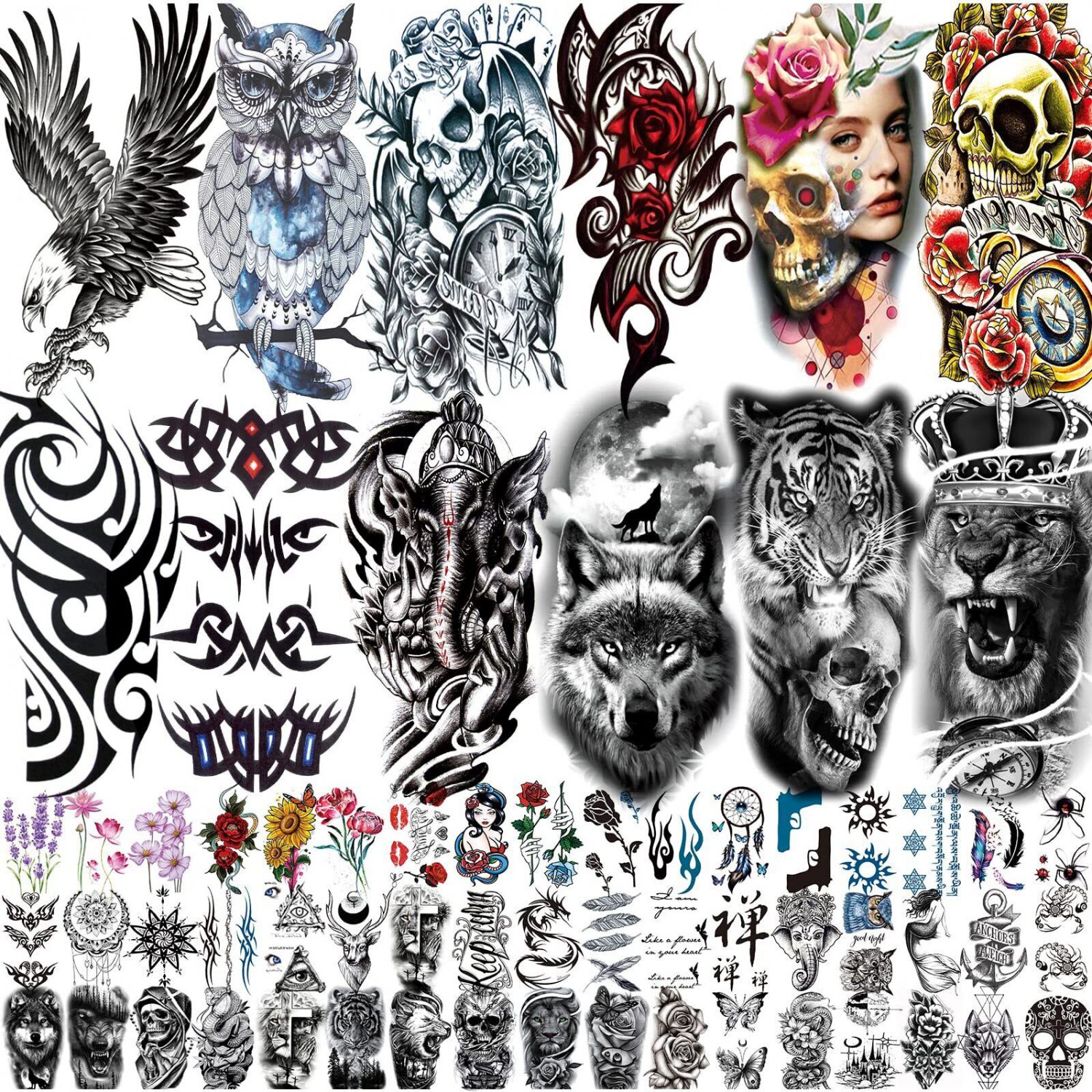 80 Sheets Temporary Tattoos Stickers, Fake Body Arm Chest Shoulder ...