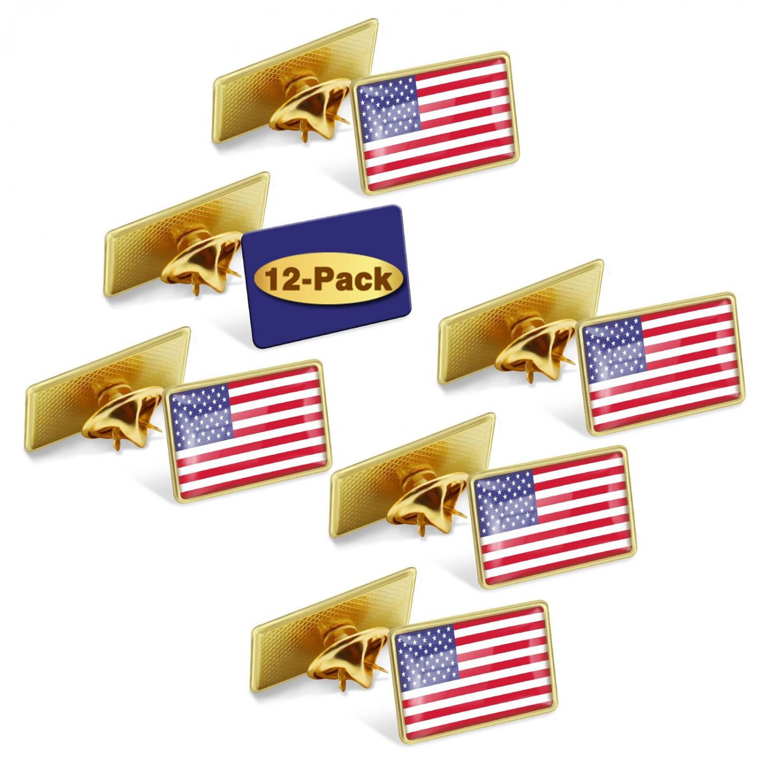 12/ Pack Metal American Flag Lapel Pins Bulk - USA United States Pins ...