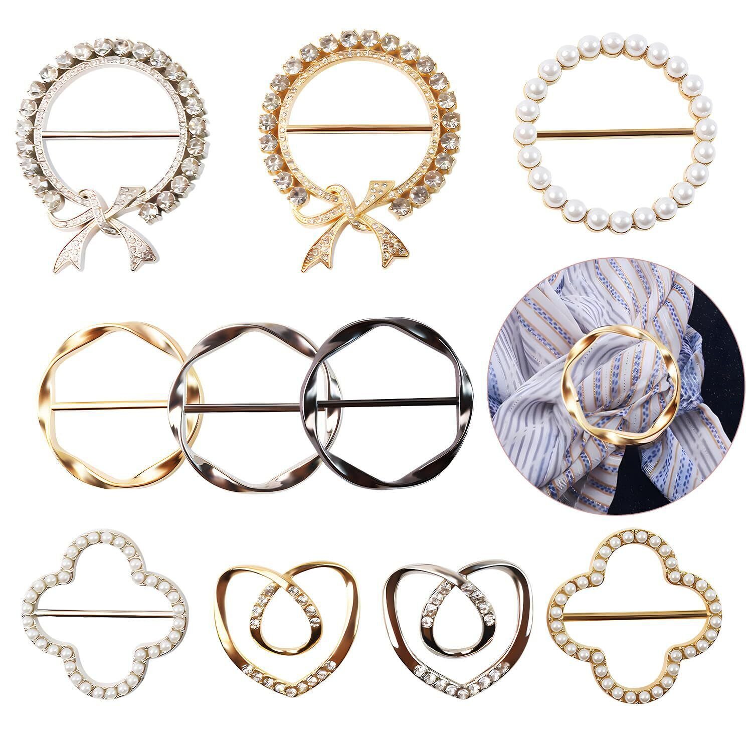 10 Pack Scarf Ring Clip T-Shirt Tie Clips for Women, Scarf Ring Clothes ...