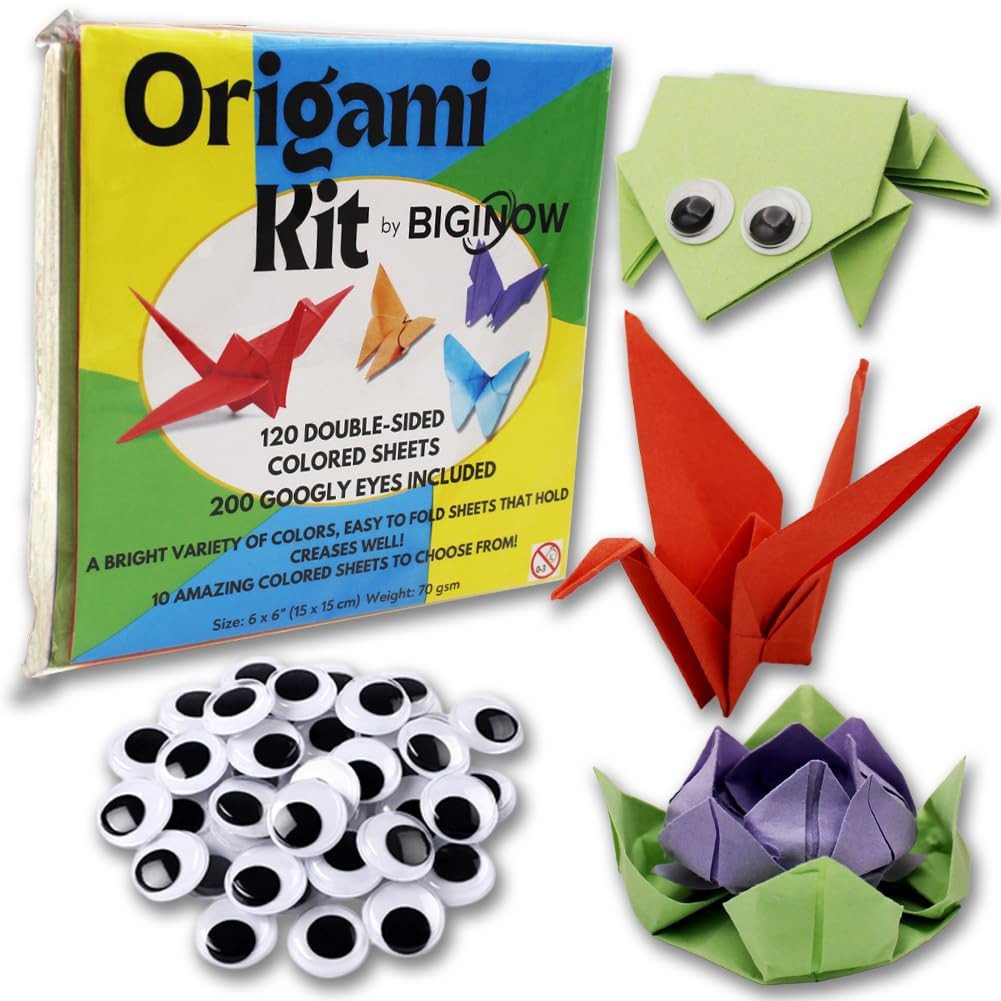 BIGINOW DIY Origami Kit - 120 Double-Sided Colorful Sheets with 200 ...