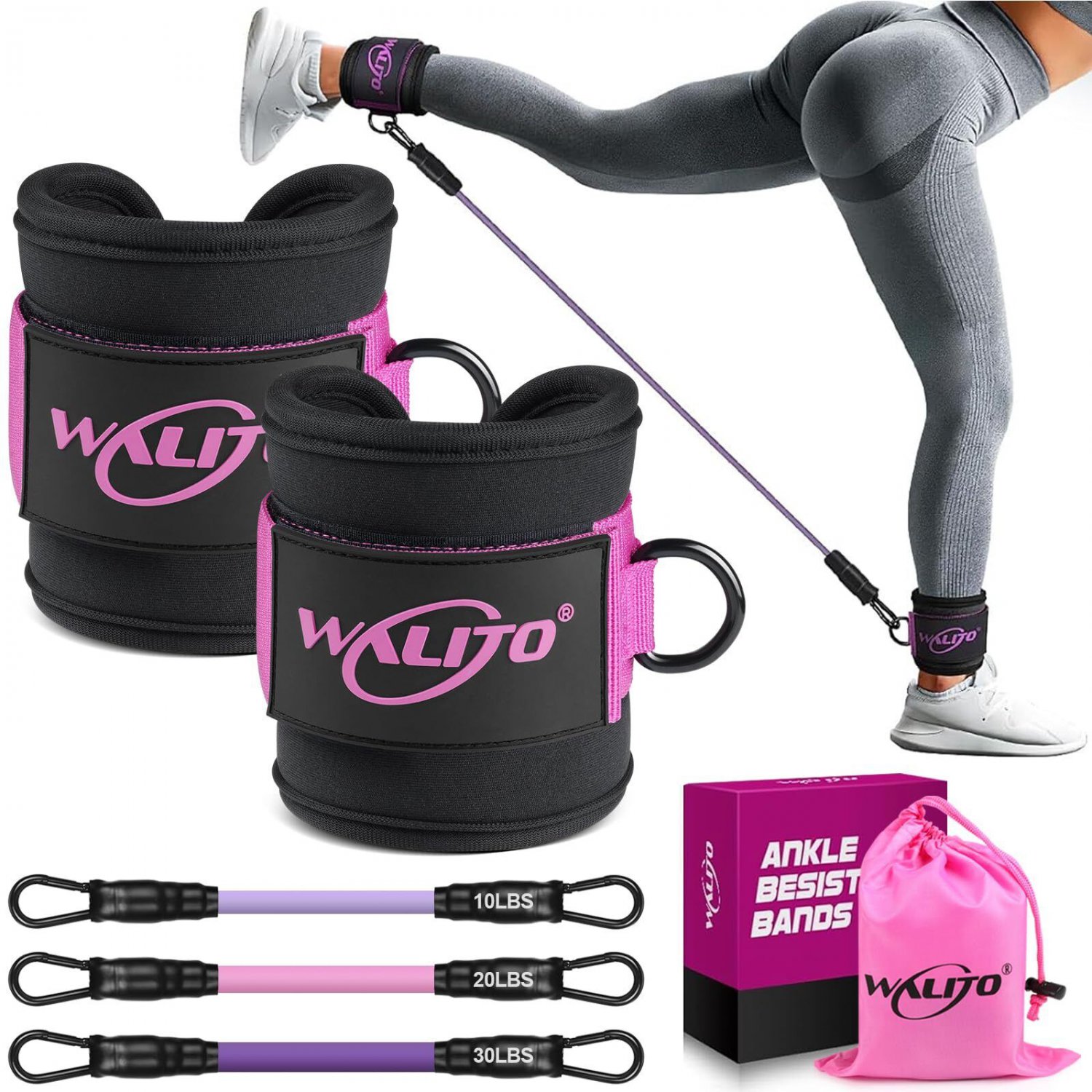 WALITO Ankle Resistance Bands with Cuffs, Ankle Bands for Working Out ...