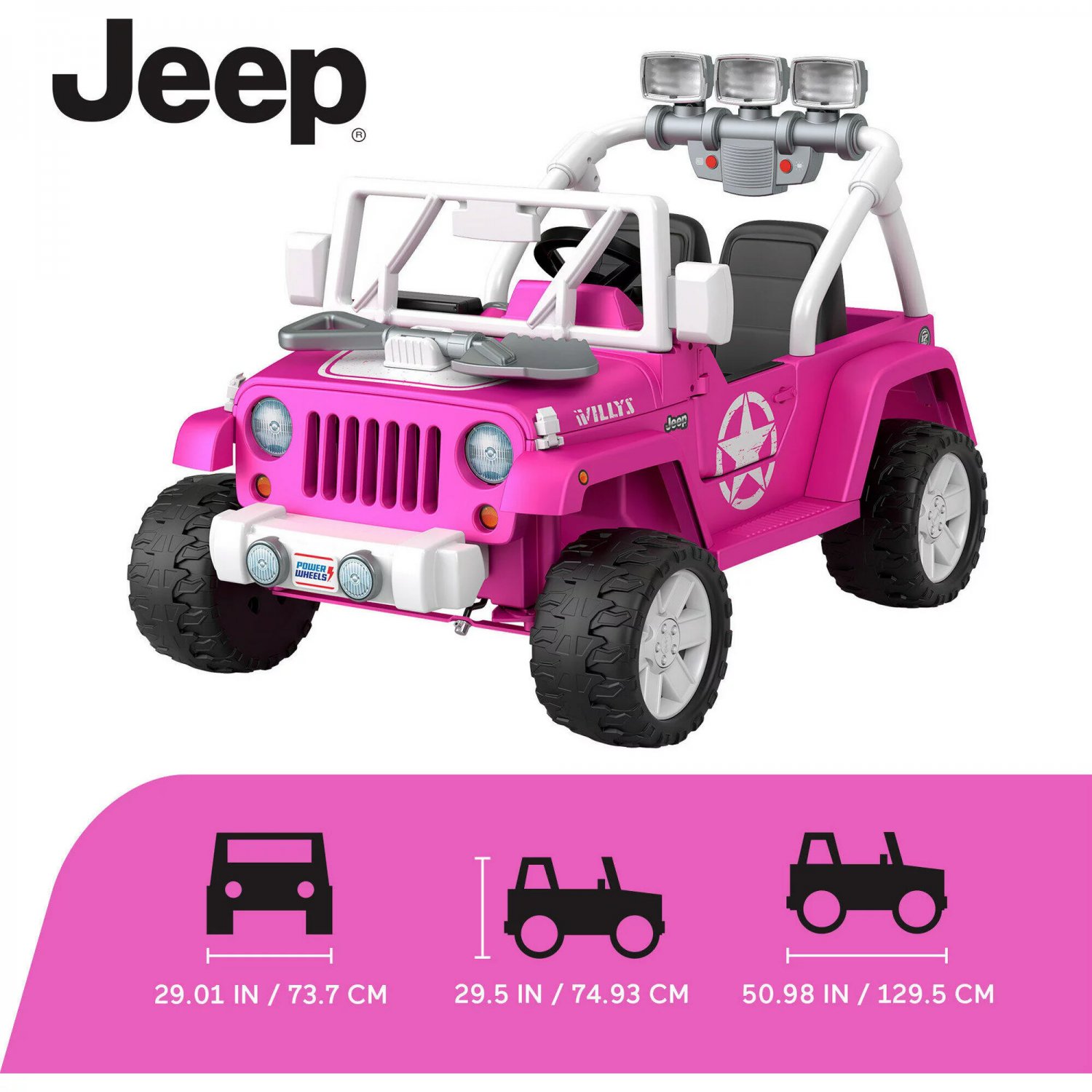 Power Wheels Jeep Wrangler Willys Pink Ride On 12V Vehicle