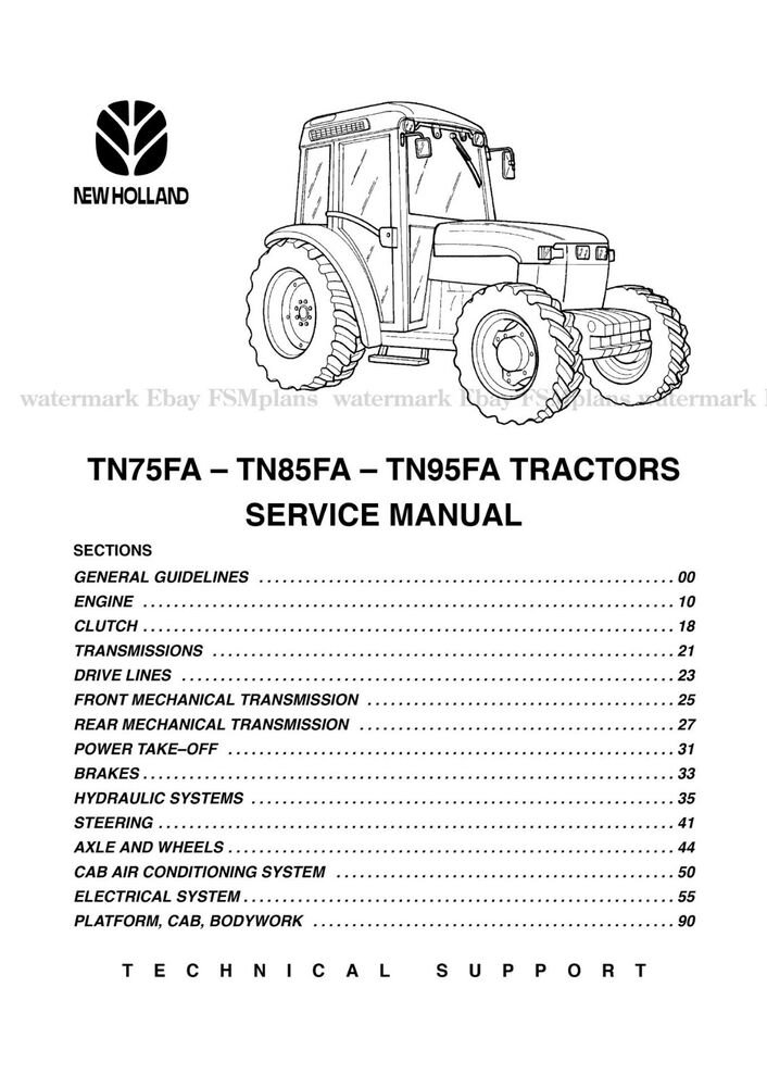New Holland TN75FA TN85FA TN95FA Service Repair Manual PRIORITY MAIL ...