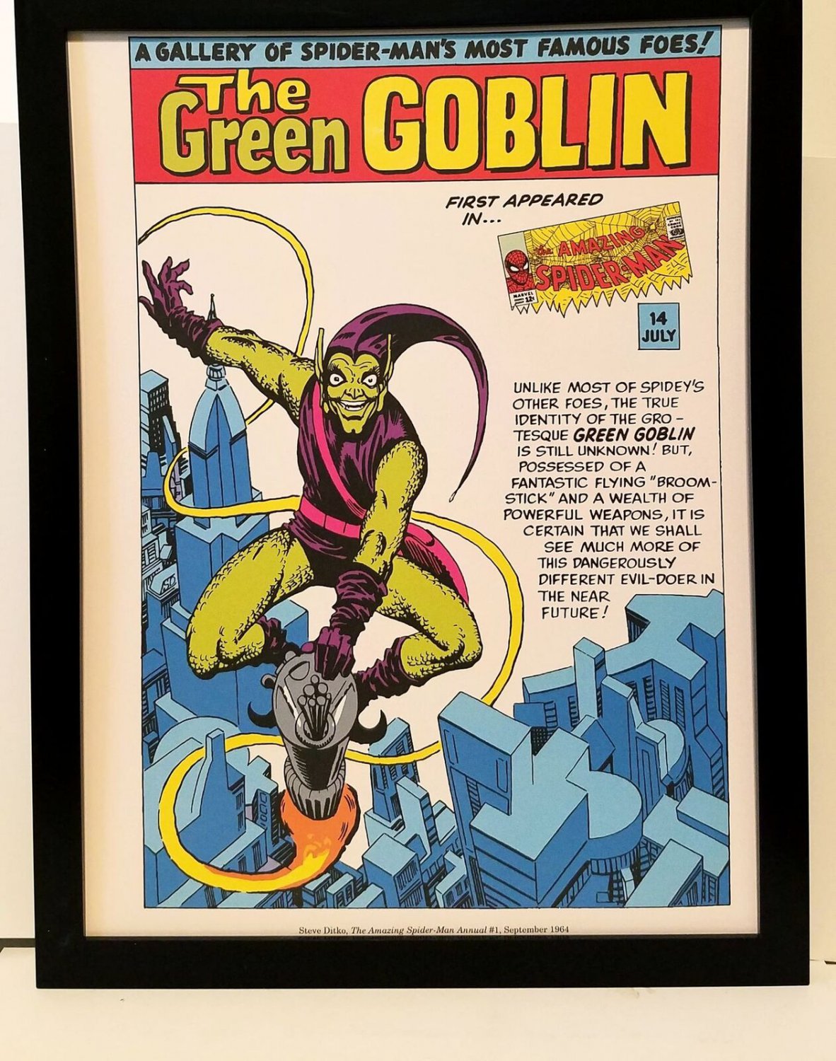 Spider-Man Green Goblin by Steve Ditko 9x12 FRAMED Marvel Comics ...