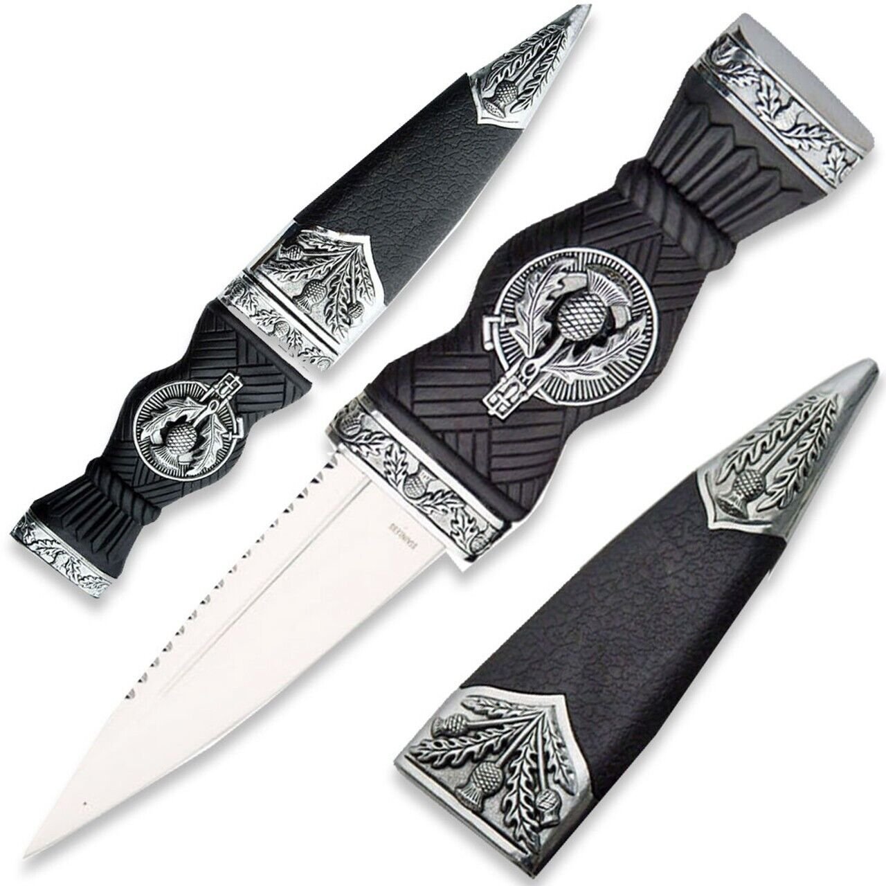 SGIAN DUBH Scottish Dirk with Scabbard – Thistle Pattern 10.5"