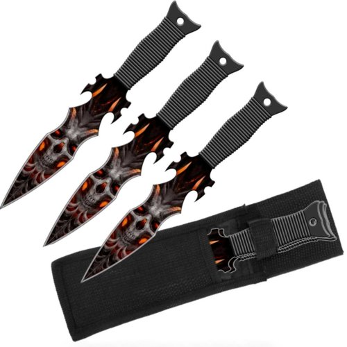 Demon Face Dante's Inferno Graphic Throwing Knives - Set of 3 with Sheath