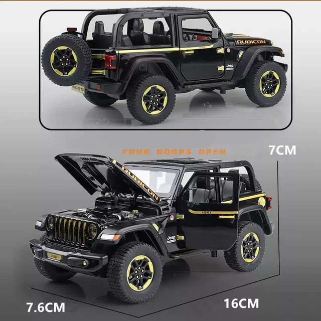 RCY 1:30 Jeeps Wrangler Rubicon Diecast Car Model A Black Toy Refit ...
