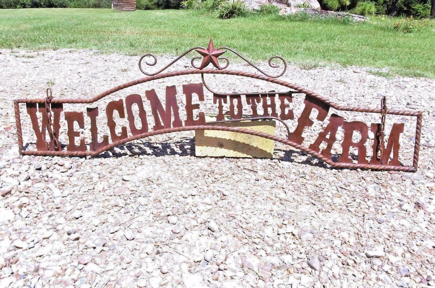 Metal Welcome to the FARM Sign for Wall Entry Gate 44 3/4 inch ec