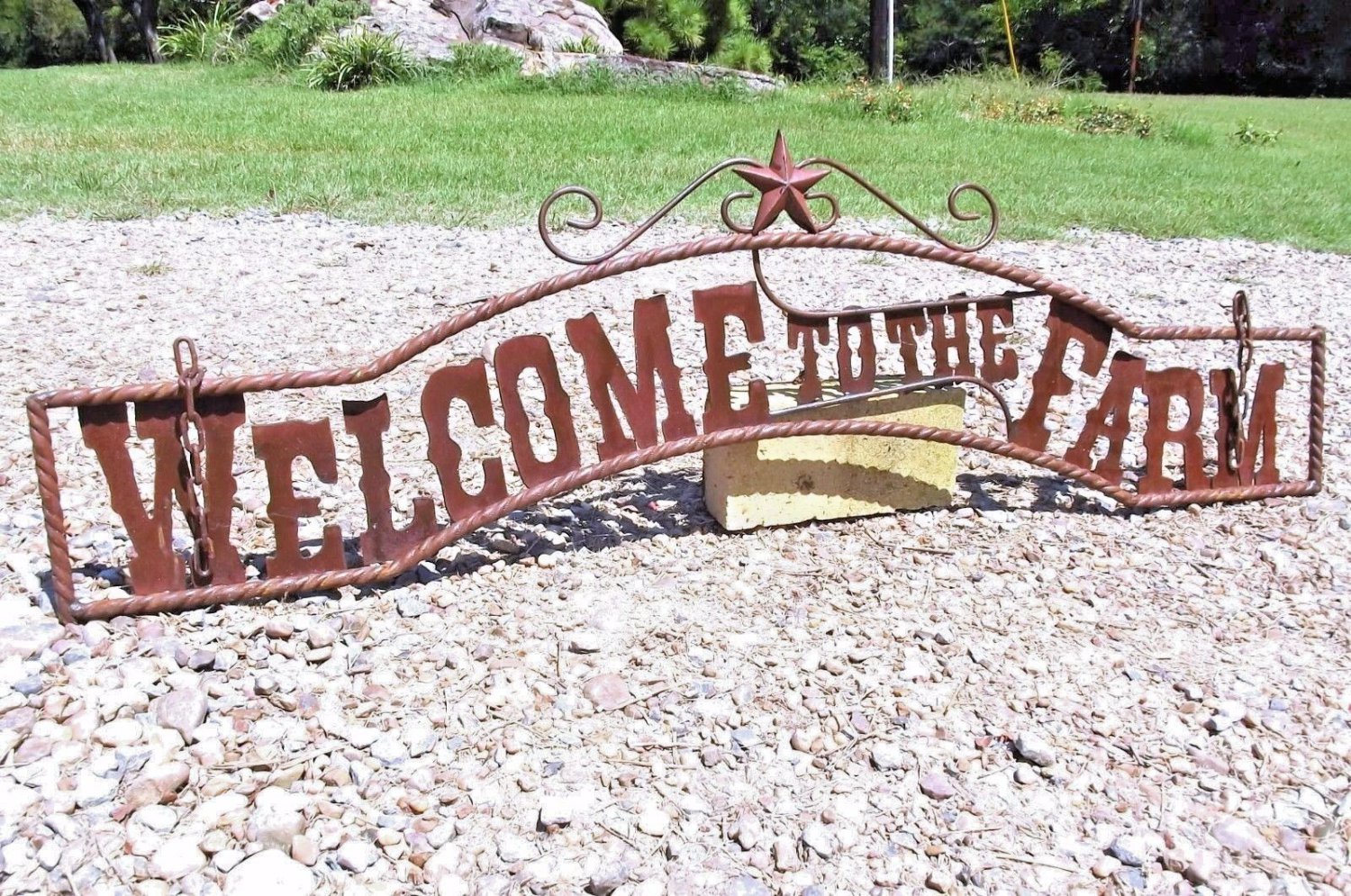 Metal Welcome to the FARM Sign for Wall Entry Gate 44 3/4 inch ec