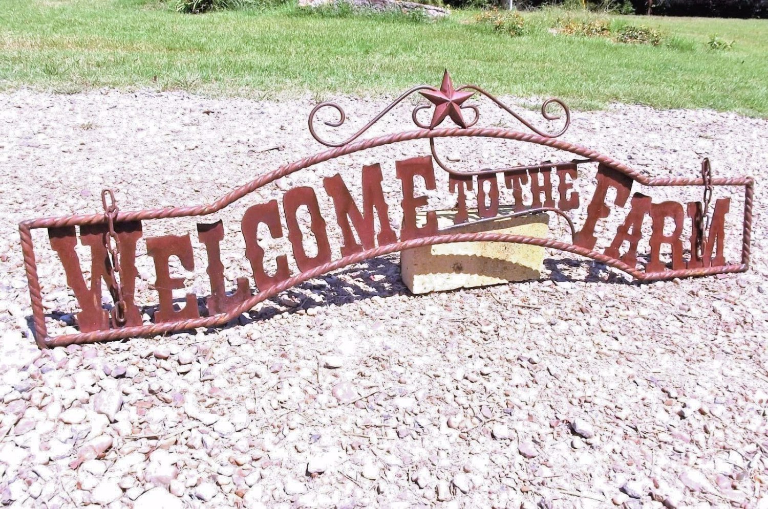 Metal Welcome to the FARM Sign for Wall Entry Gate 44 3/4 inch ec