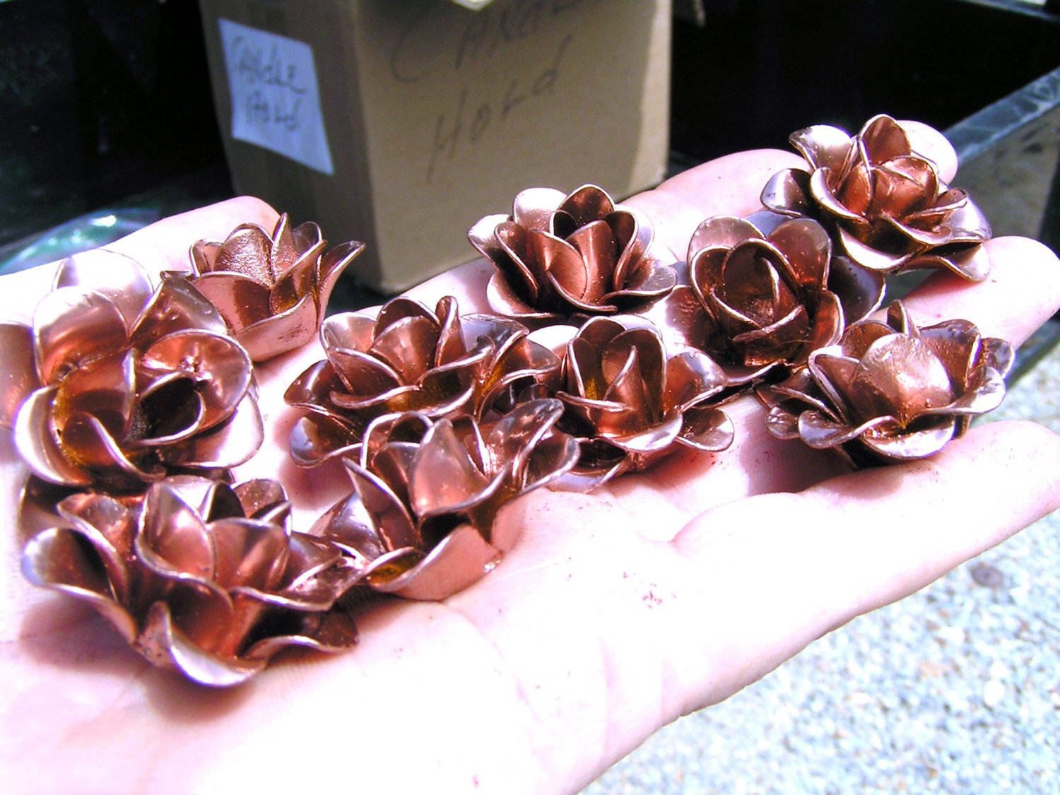 10 metal shiny copper colored roses flowers for accents, embellishments ...