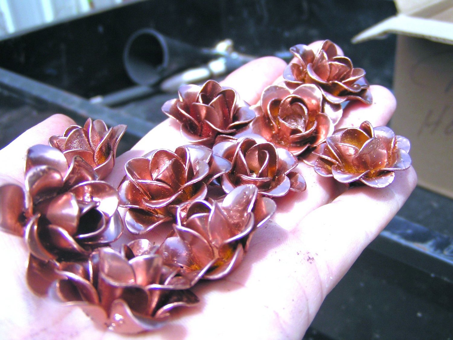 10 metal shiny copper colored roses flowers for accents, embellishments ...