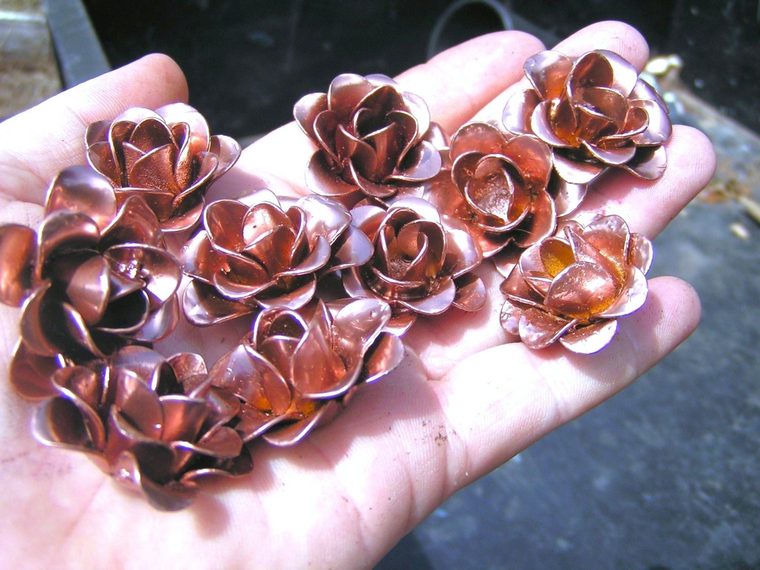 10 metal shiny copper colored roses flowers for accents, embellishments ...