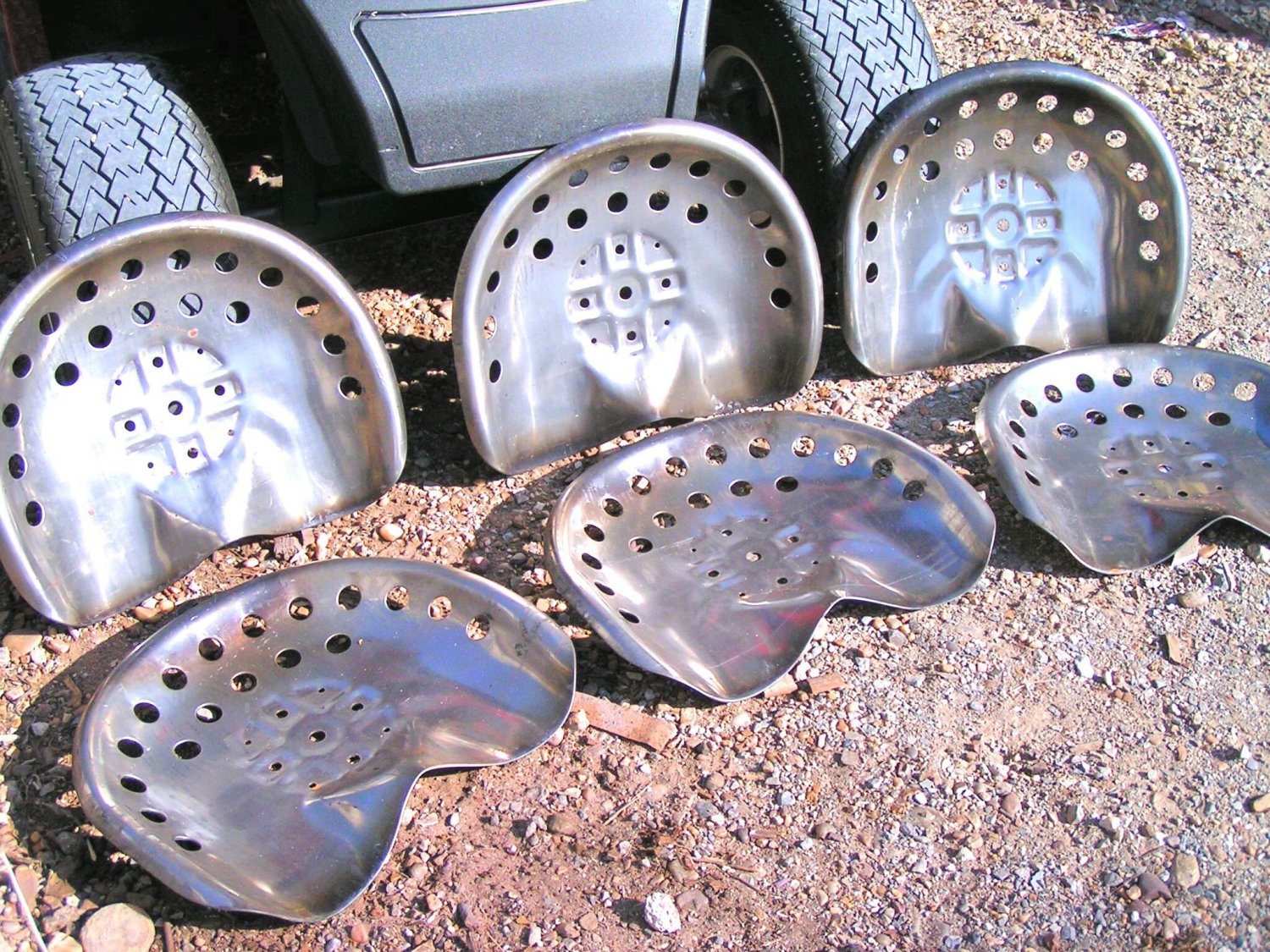 SIX STEEL tractor seats Metal Farm or bar stool tops Pan Style Large ec
