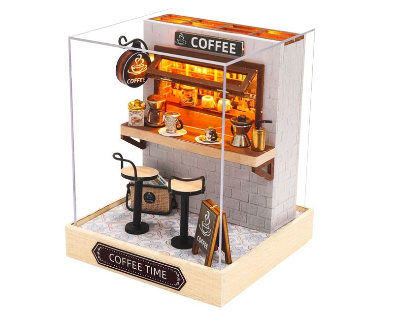 Miniature Coffee Shop Kit with LED Light and Furniture, Coffee Time ...