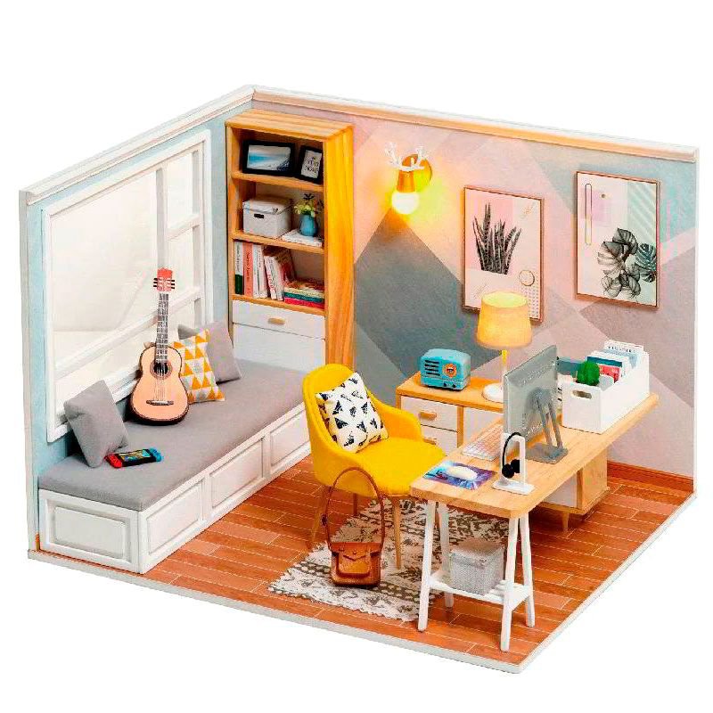 DIY Miniature Study Room with Furniture and LED Light, Sunshine Study ...