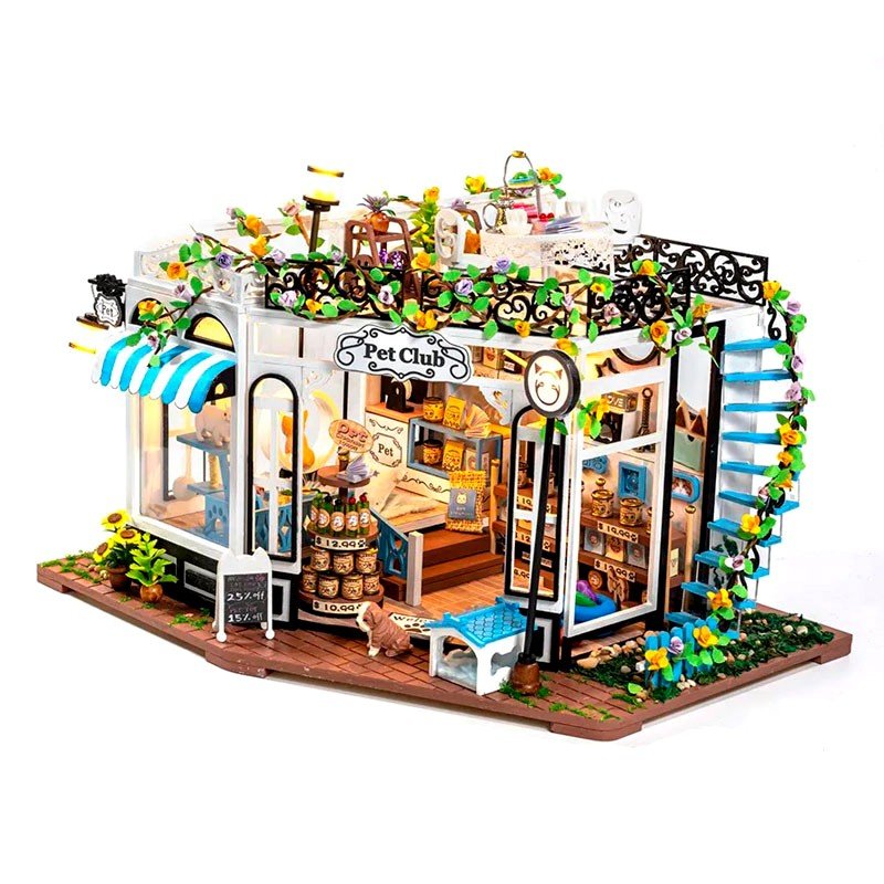 Miniature Pet Shop with LED Light, Pet Club Model, DIY Miniature ...