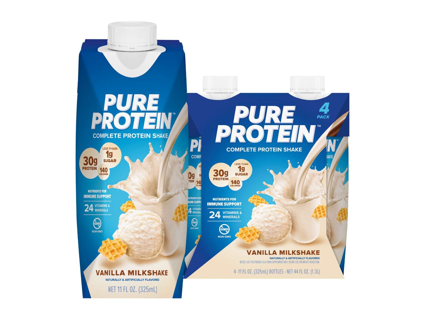 Pure Protein Shake, Vanilla Milkshake, 30g Protein, 11 fl oz, 12 Pack