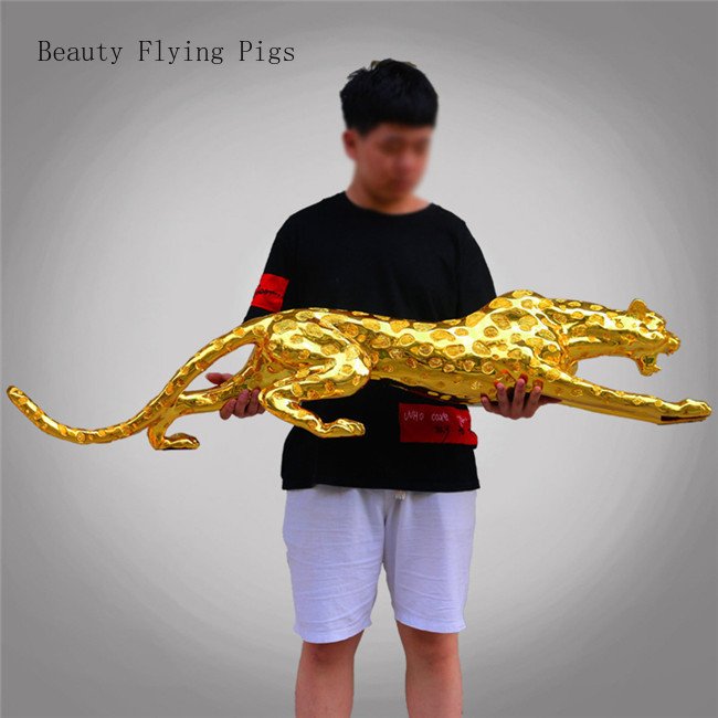Modern Abstract Gold Panther Sculpture Geometric Resin Leopard Statue