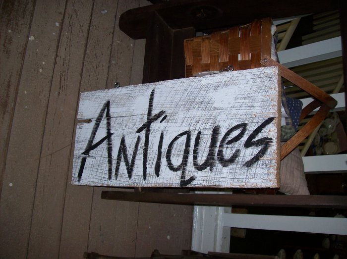 Rustic Primitive Antique Sign Antiques Barn Wood Cabin Decor Hand Painted