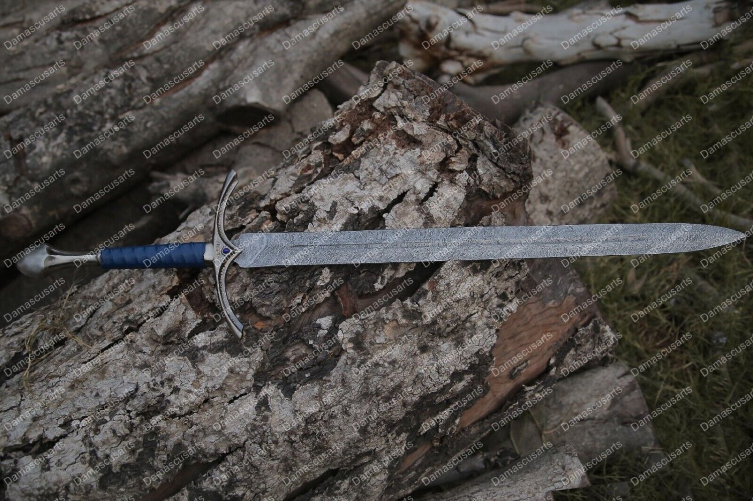 HANDMADE DAMASCUS STEEL VIKING SWORD WITH POMMEL HANDLE HUNTING SWORD ...