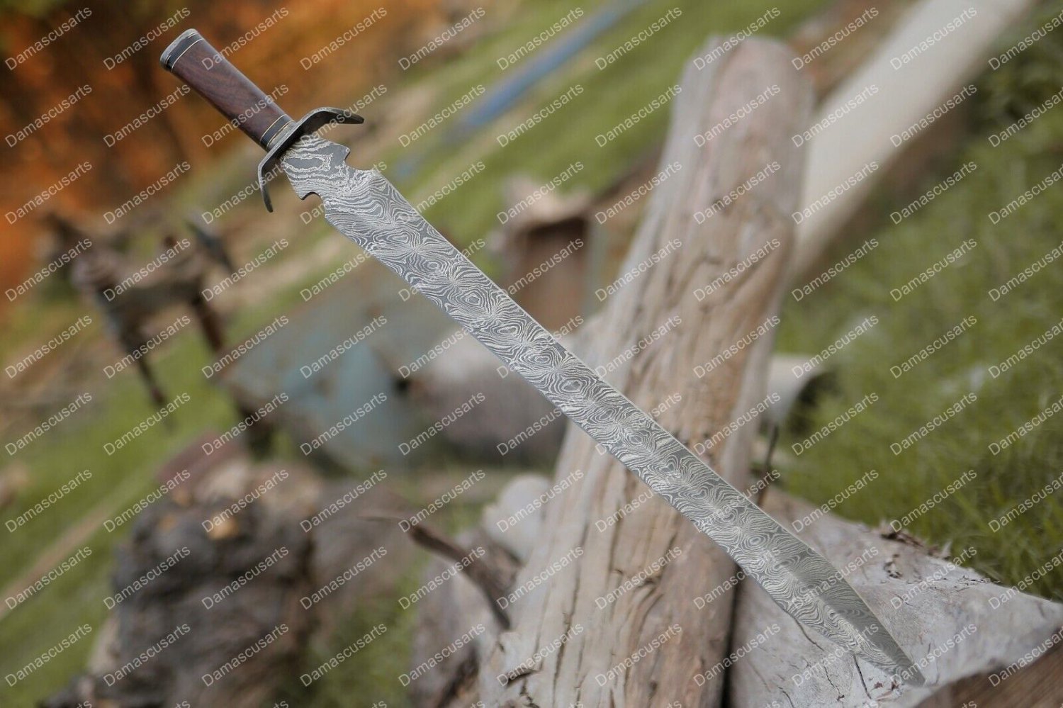Handmade Damascus Steel VIKING Sword Rosewood Handle Battle Ready Sword ...
