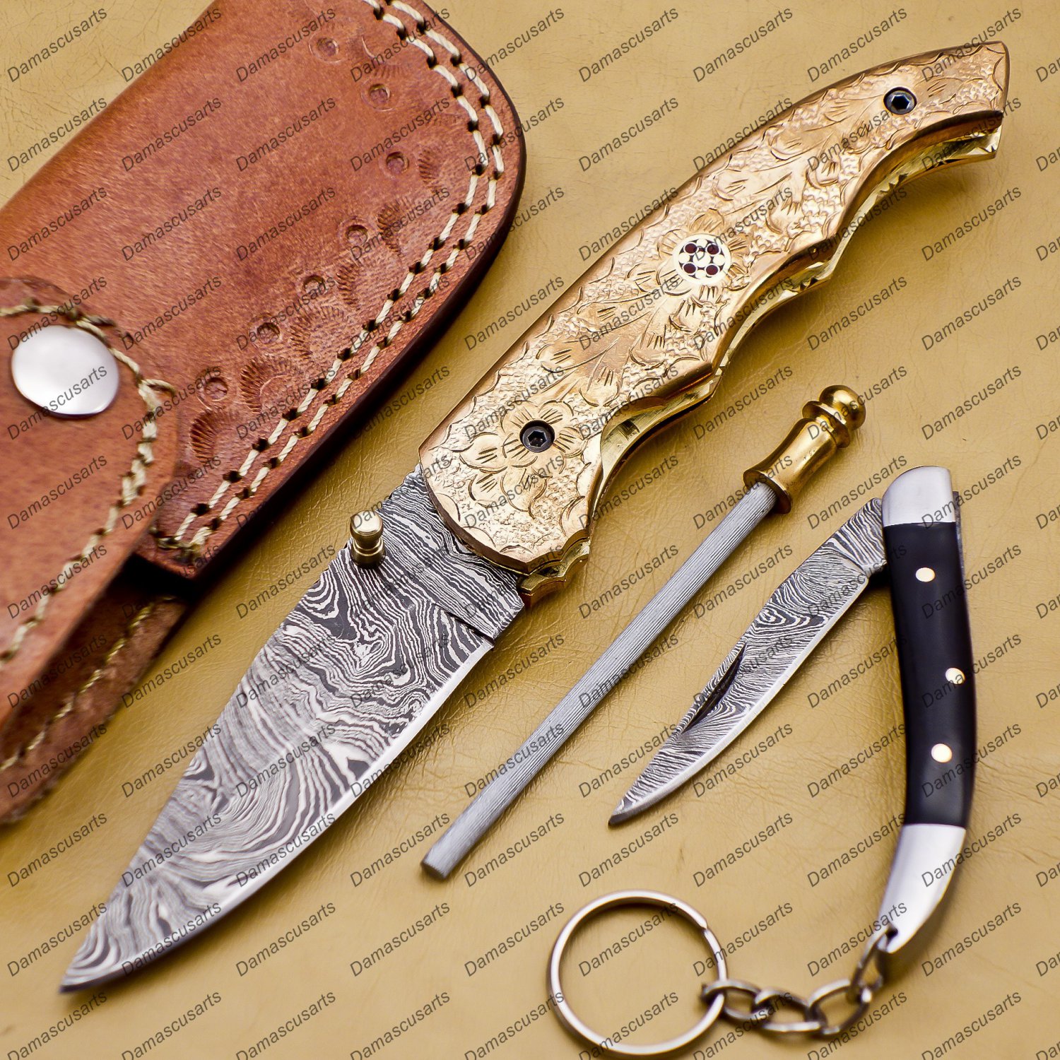 Damascus Folding Hunter Pocket Knife Custom Forged Damascus Steel Bowie ...