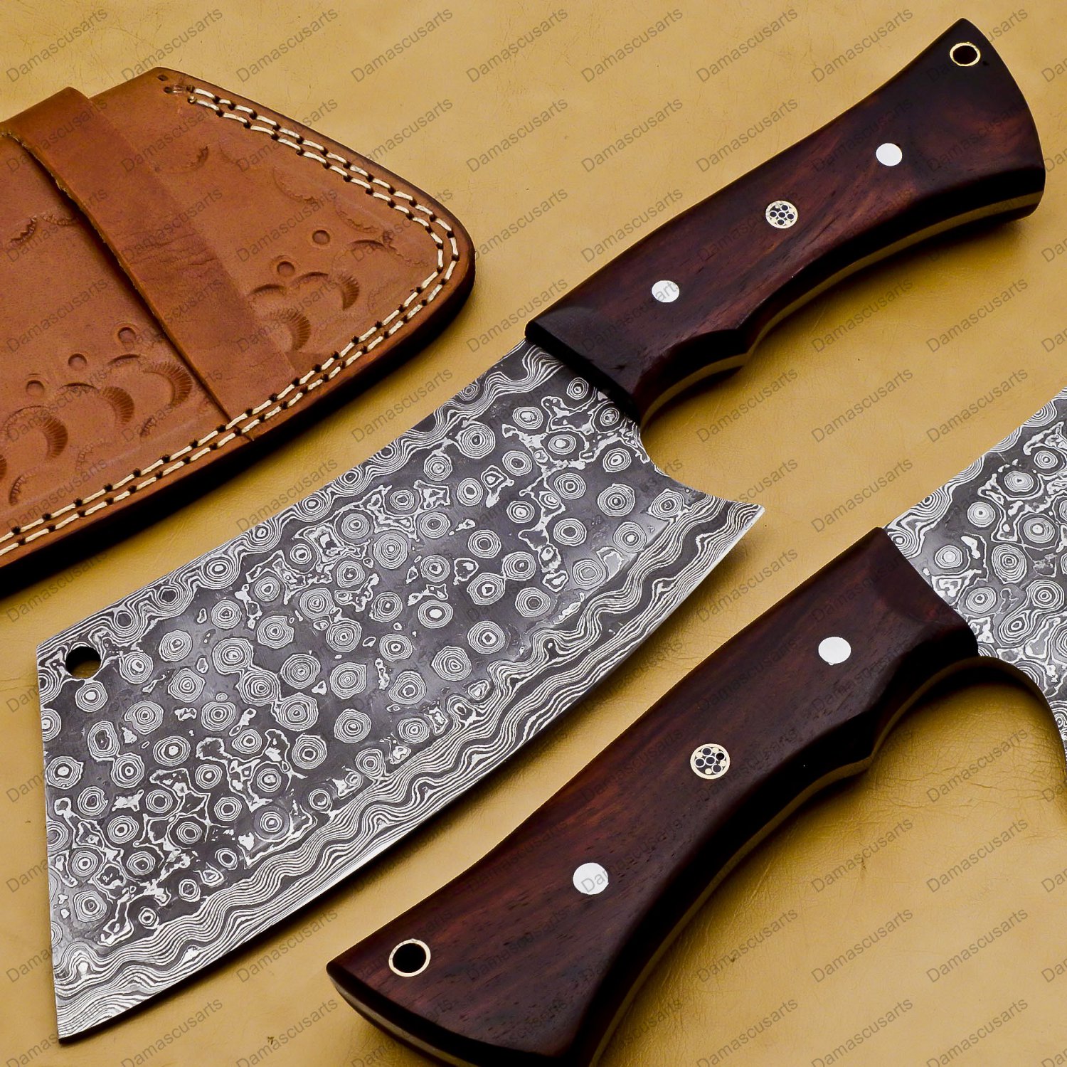 Handmade Damascus Steel Cleaver Chopper Chef Kitchen Knife Heavy Duty Damascus Handle Walnut Wood