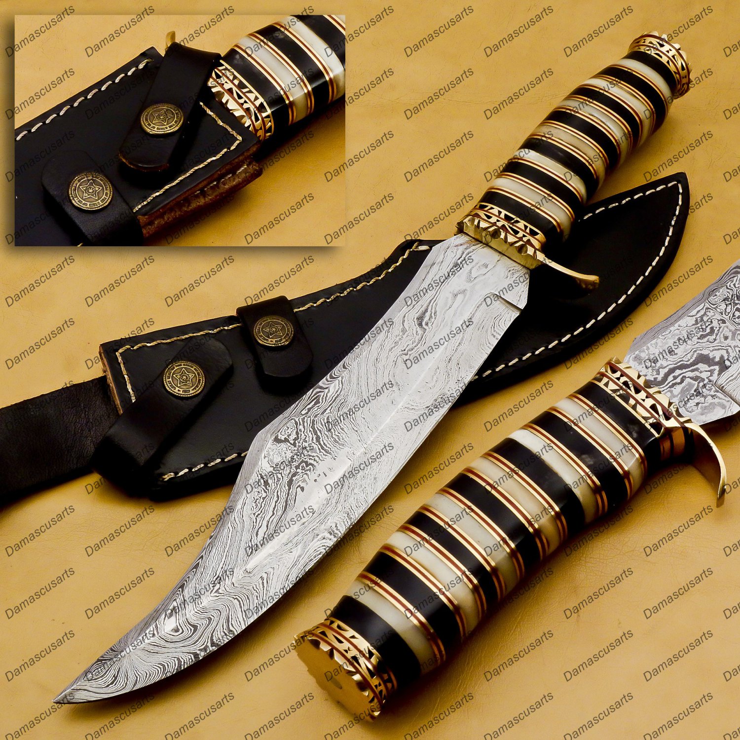Custom Damascus Hunting Bowie Knife Fixed Blade Gift for Men, Handmade ...