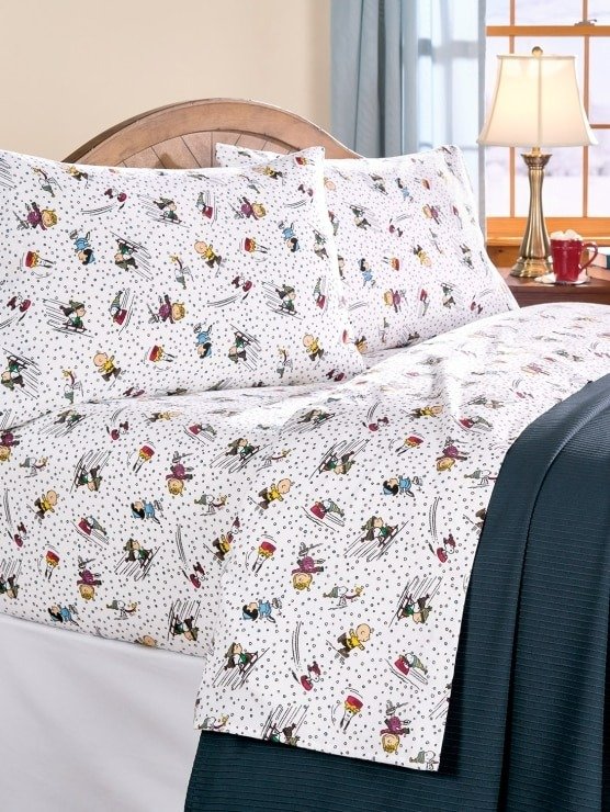 Peanuts Snow Fun Flannel Sheet Set, White, King