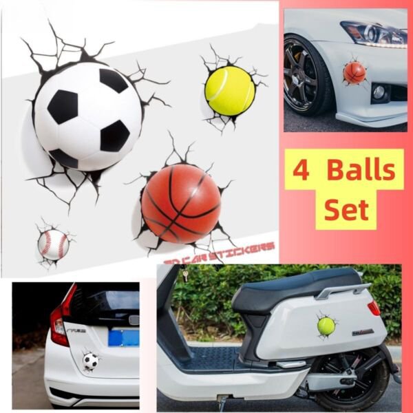 4 Balls/Set Decal Soccer Baseball Basketball Stickers Vinyl Car Truck ...
