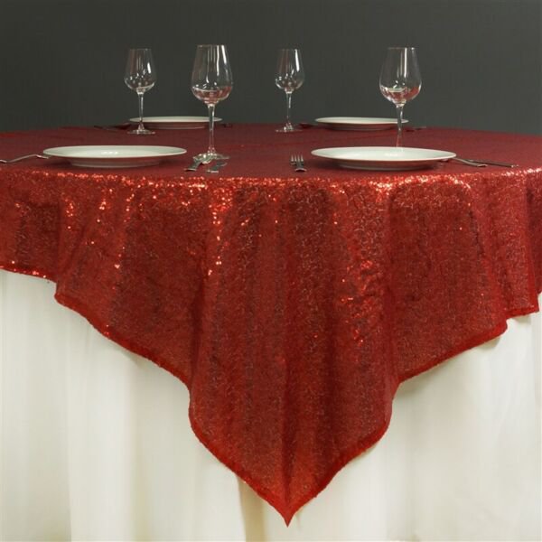 Red Sequin 72X72" Table Overlay Sparkly Wedding Party Catering Event Linens