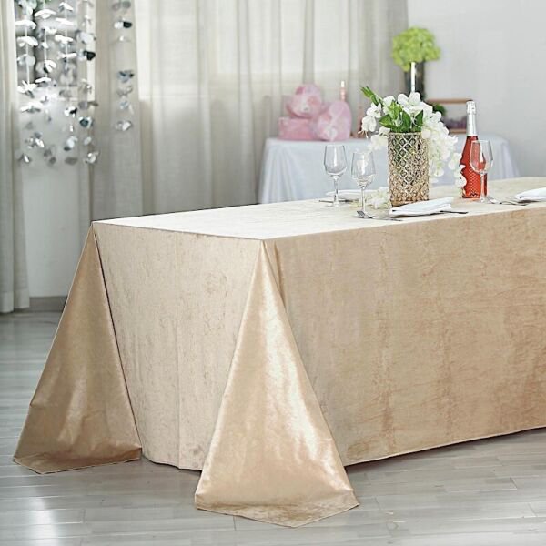 Champagne 90"X156" Premium Velvet Rectangular Tablecloth Wedding Party ...