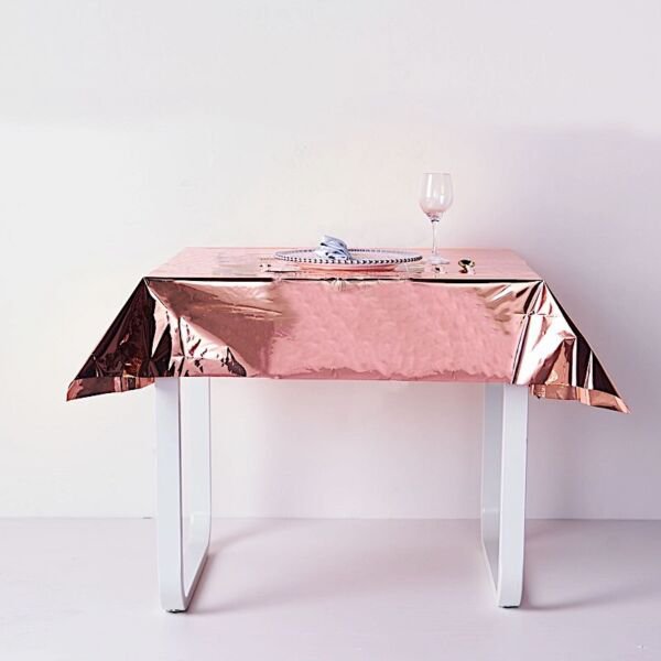 Rose Gold 50X50" Square Metallic Disposable Plastic Tablecloth Wedding ...