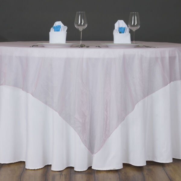 Pink Sheer Organza 72X72" Square Table Overlay Topper Wedding Party Dinner
