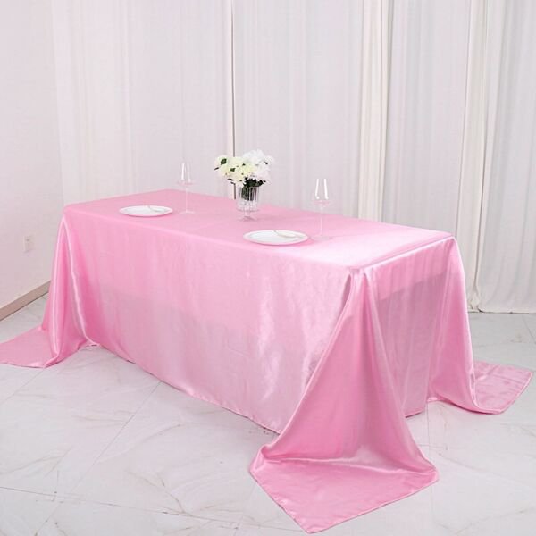 Pink 90X132" Rectangle Satin Tablecloth Wedding Party Banquet Linens