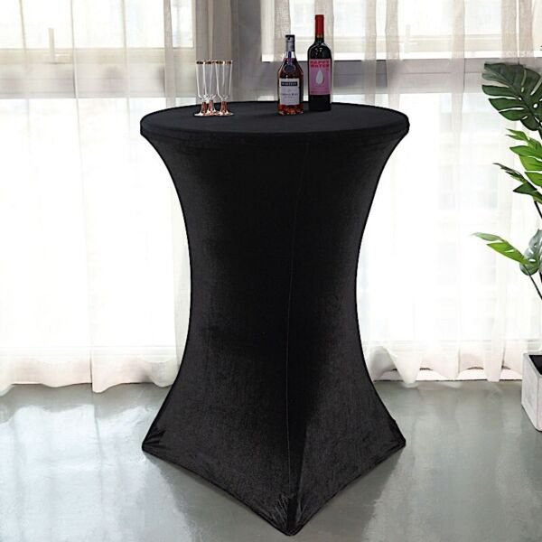 Black Fitted Cocktail Table Cover Premium Velvet Tablecloth Wedding Party