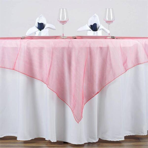 Coral Sheer Organza 60X60" Square Table Overlay Wedding Linens Dinner