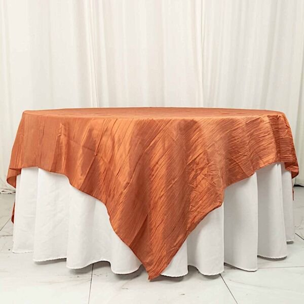 Terracotta 90" X 90" Metallic Crinkled Taffeta Table Overlay Wedding ...