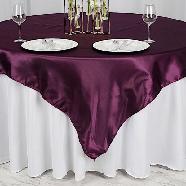 Eggplant Purple Satin 72X72" Square Table Overlay Wedding Party Decorations