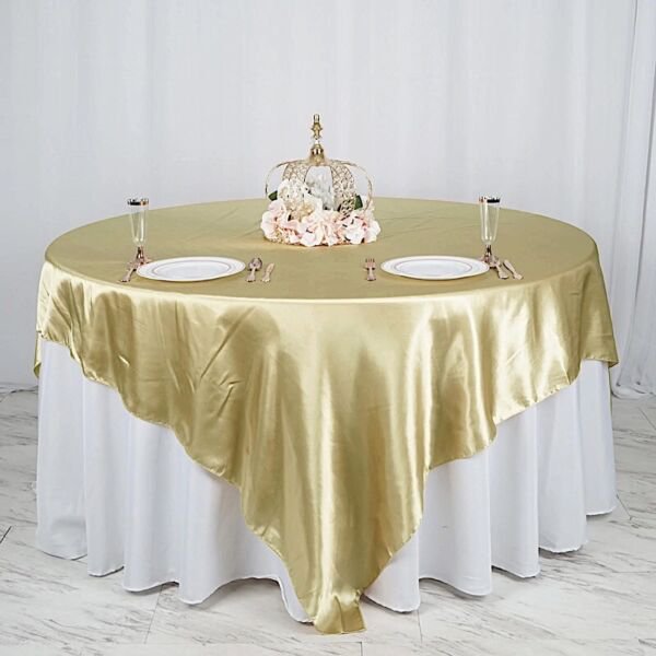 Champagne Satin 90X90" Square Table Overlay Wedding Reception Supplies