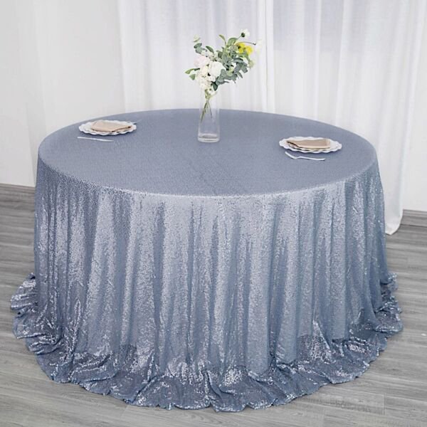 132" Dusty Blue Sequin Round Tablecloth Wedding Party Catering ...