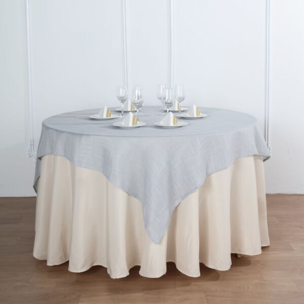 Silver 72X72" Square Table Overlay Premium Faux Burlap Polyester Wedding