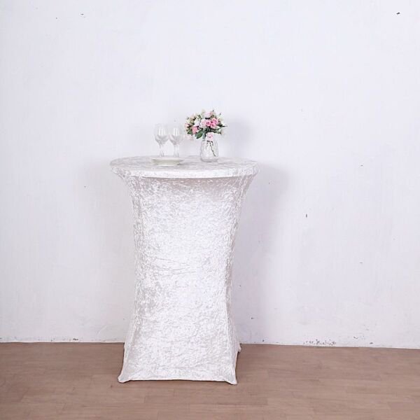 White Fitted Cocktail Table Cover Crushed Velvet Tablecloth Party ...
