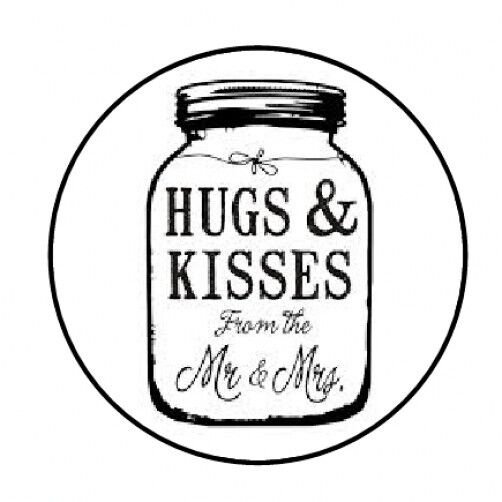 48 Mason Jar Hugs Kisses Envelope Seals Labels Stickers 1.2" Round