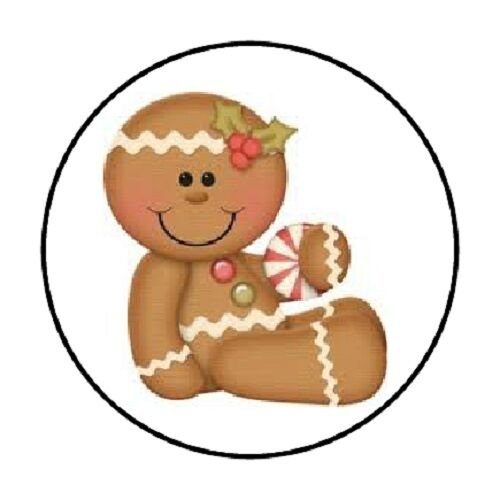 48 Gingerbread Man Christmas Envelope Seals Labels Stickers 1.2" Round