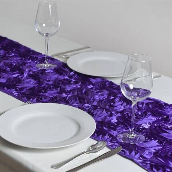 Purple 14X108" Ribbon Roses Table Runner Fancy Wedding Party Linens ...