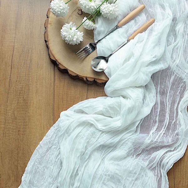 White 10 Ft Cheesecloth Extra Long Table Runner Cotton Wedding Events ...
