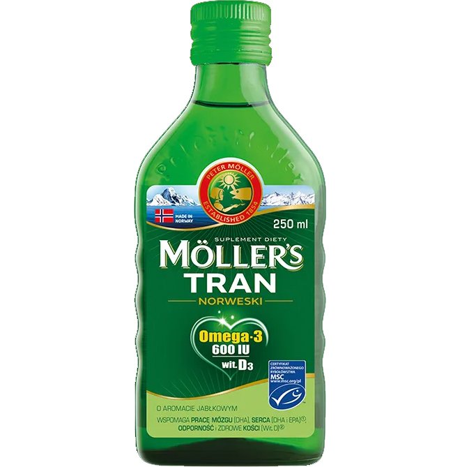 Moller’s Omega 3 Fish Cod Liver Mollers Oil 250 ml APPLE TRAN Vitamin A ...
