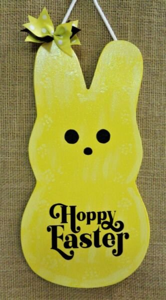 Glittered Hoppy Easter Bunny Door Sign Wall Hanger Plaque Rabbit Spring ...